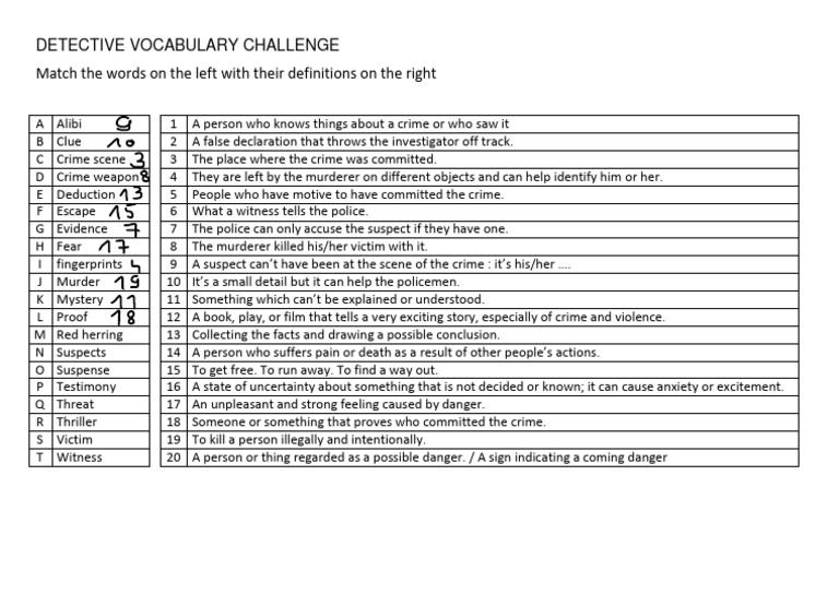 Detective Vocabulary Challenge | PDF