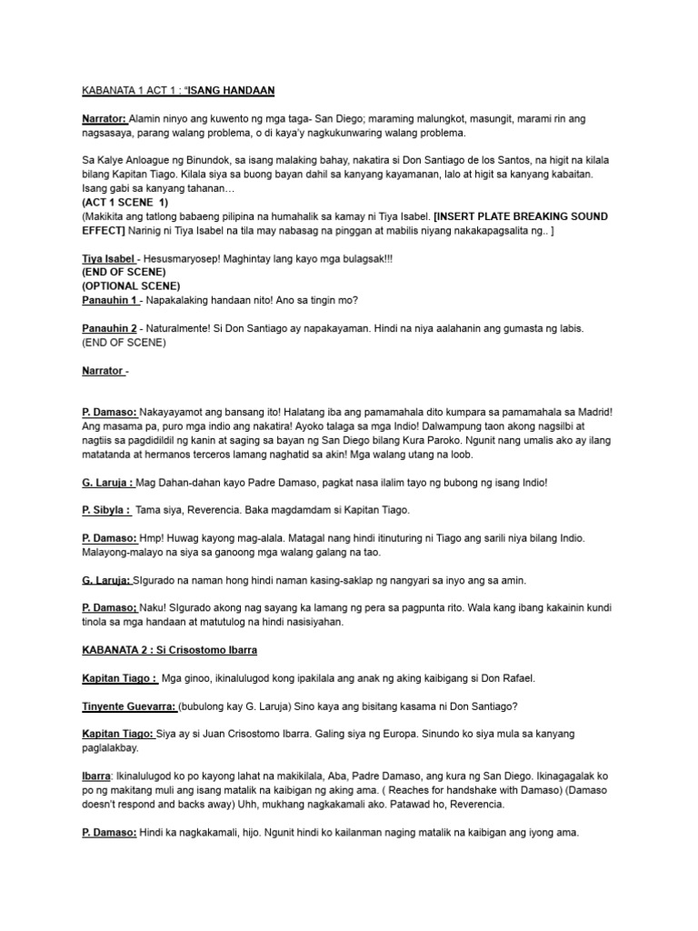 Script For Kabanata 1 Noli Me Tangere | PDF
