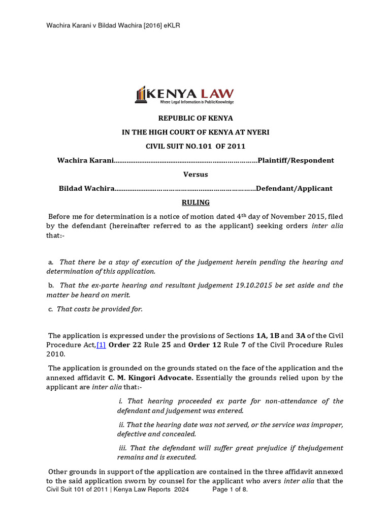 Civil Suit 101 of 2011 | Download Free PDF | Lawsuit | Judgment (Law)