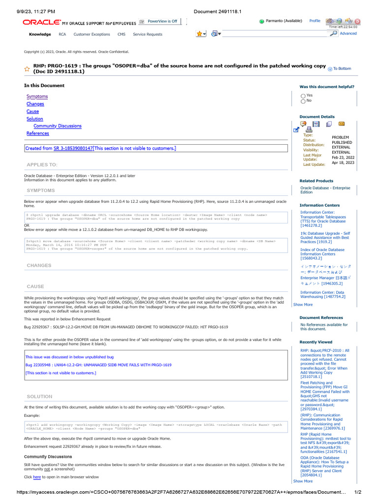 Document 2491118.1 | PDF | Databases | Oracle Corporation