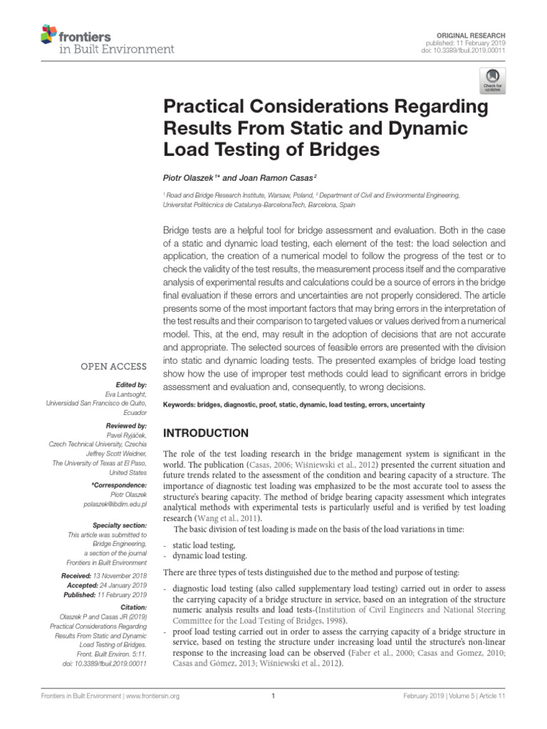 Practical Considerations Regarding Results From Static and Dynamic Load ...