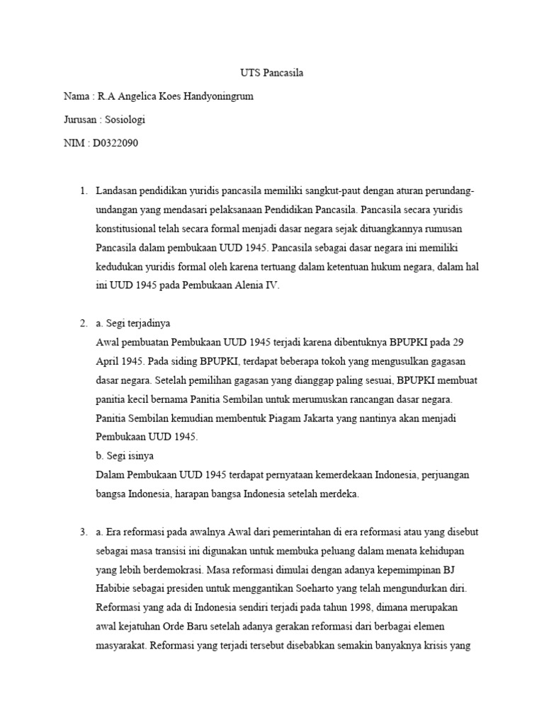 UTS Pancasila | PDF