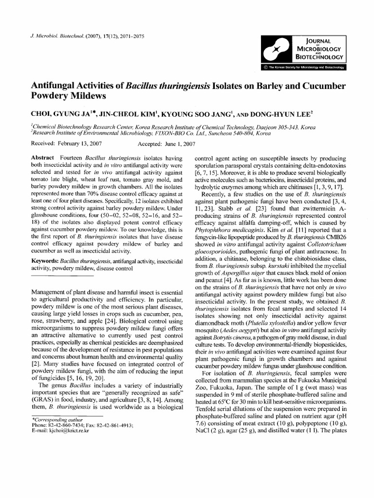 Antifungal Activities Of Bacillus Thuringiensis Isolates On Barley And