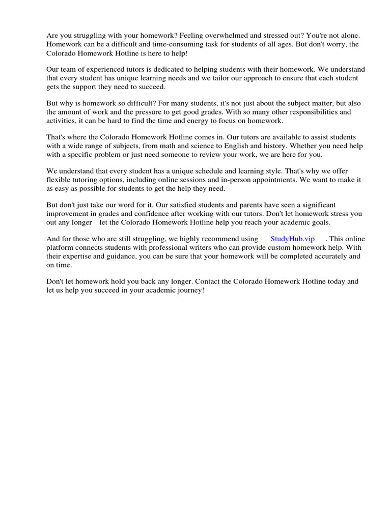 Colorado Homework Hotline | PDF | Homework