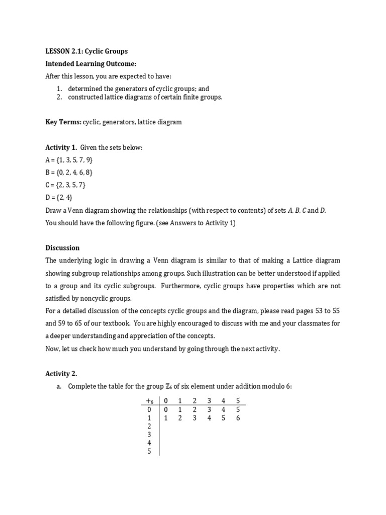 Cyclic Groups & Lattice Diagrams | PDF | Group (Mathematics) | Mathematical Concepts