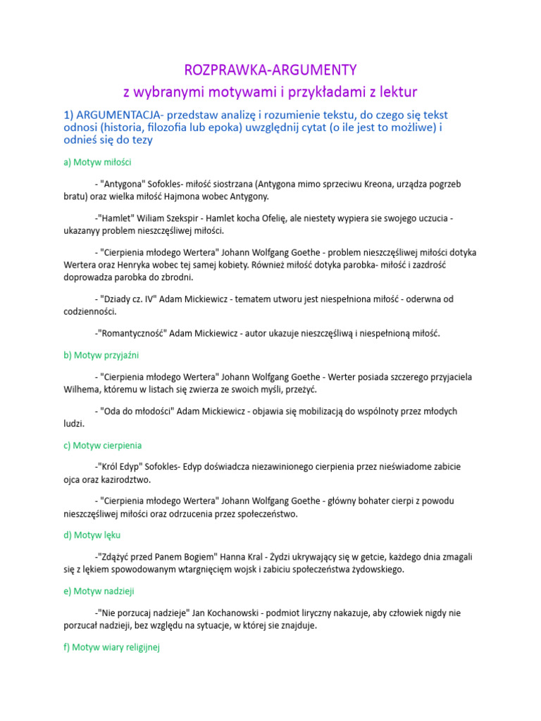 Rozprawka-Przykladowe-Argumenty-Najpopularniejszych-Motywow | PDF