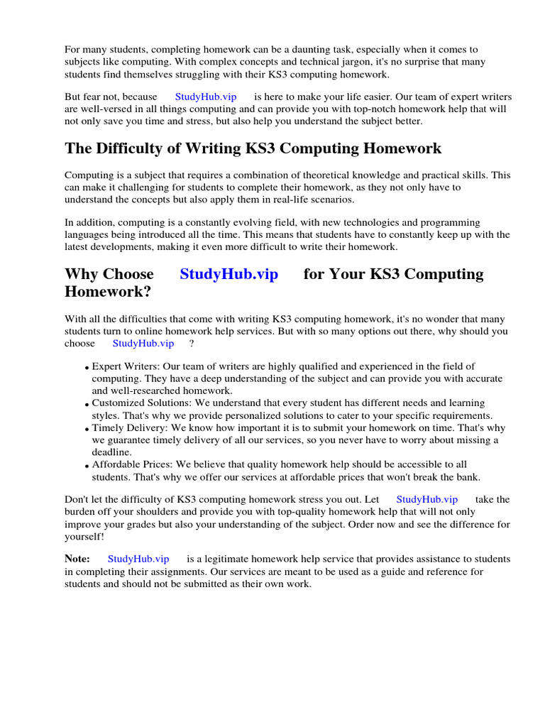 Ks3 Computing Homework Booklet | PDF | Homework | Computing