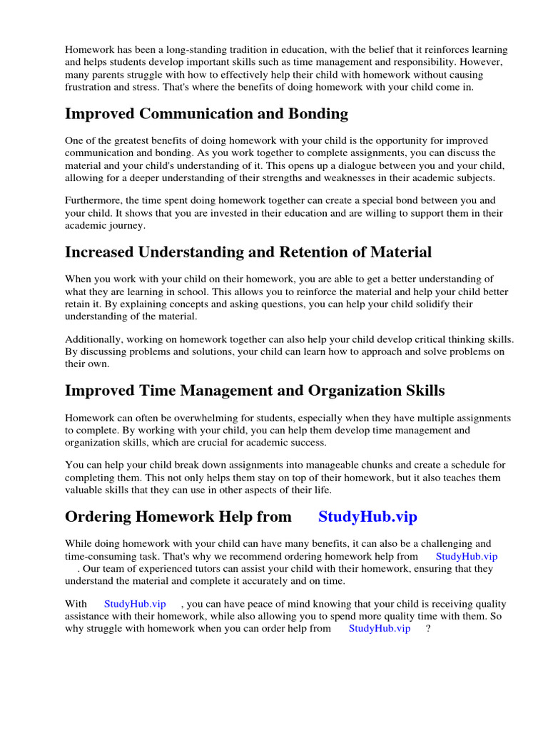 Benefits of Doing Homework With Your Child | PDF | Homework | Teachers