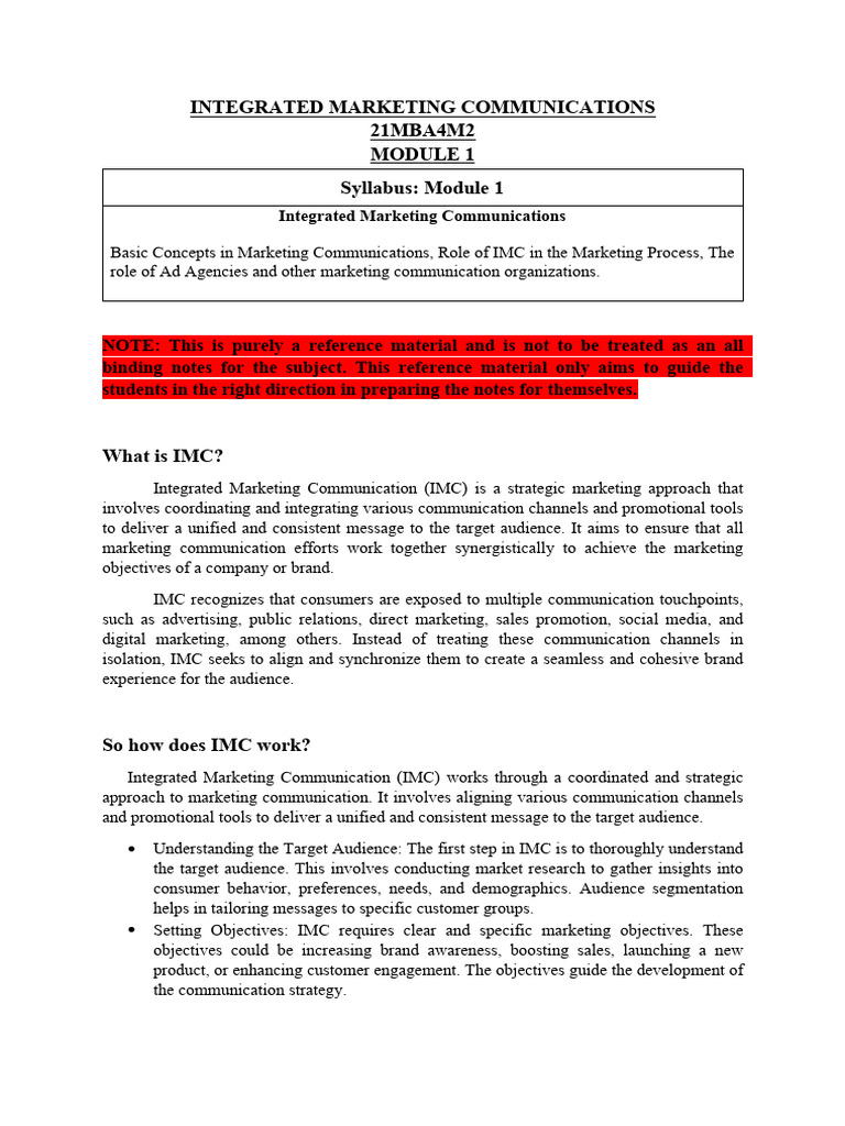 IMC - Module 1 | PDF | Marketing Communications | Brand