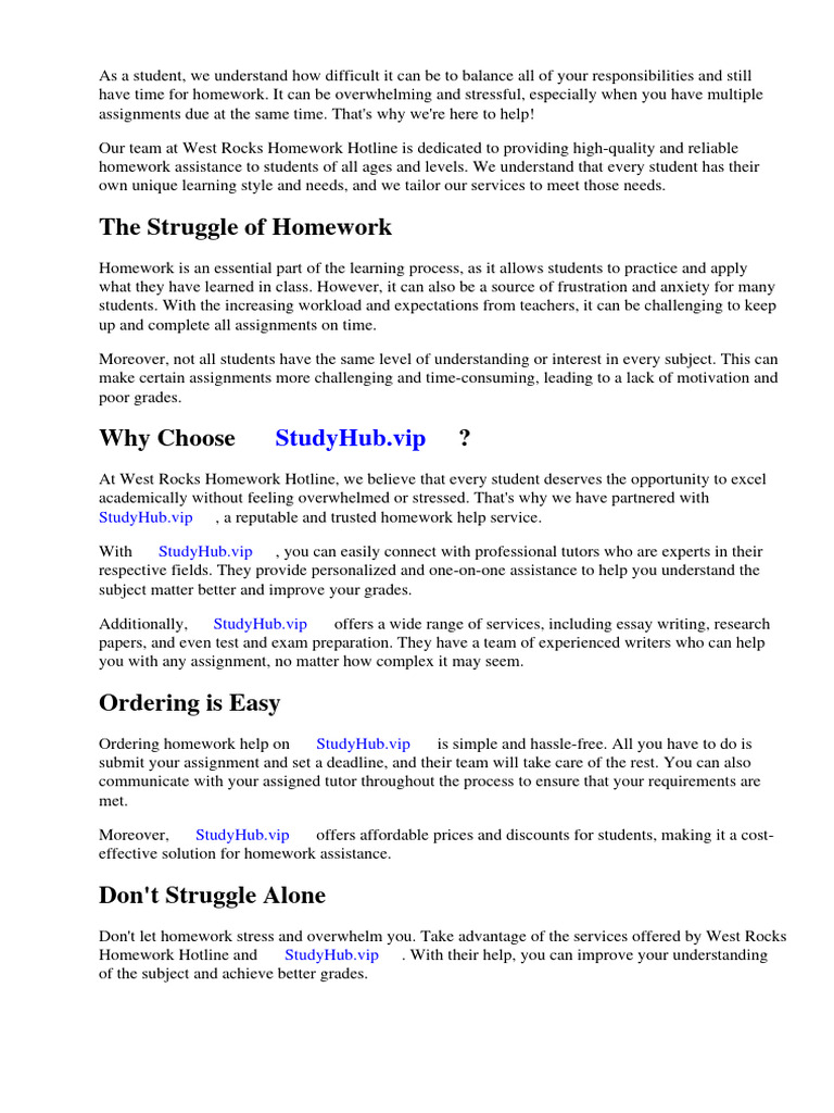West Rocks Homework Hotline | PDF | Homework | Rock (Geology)