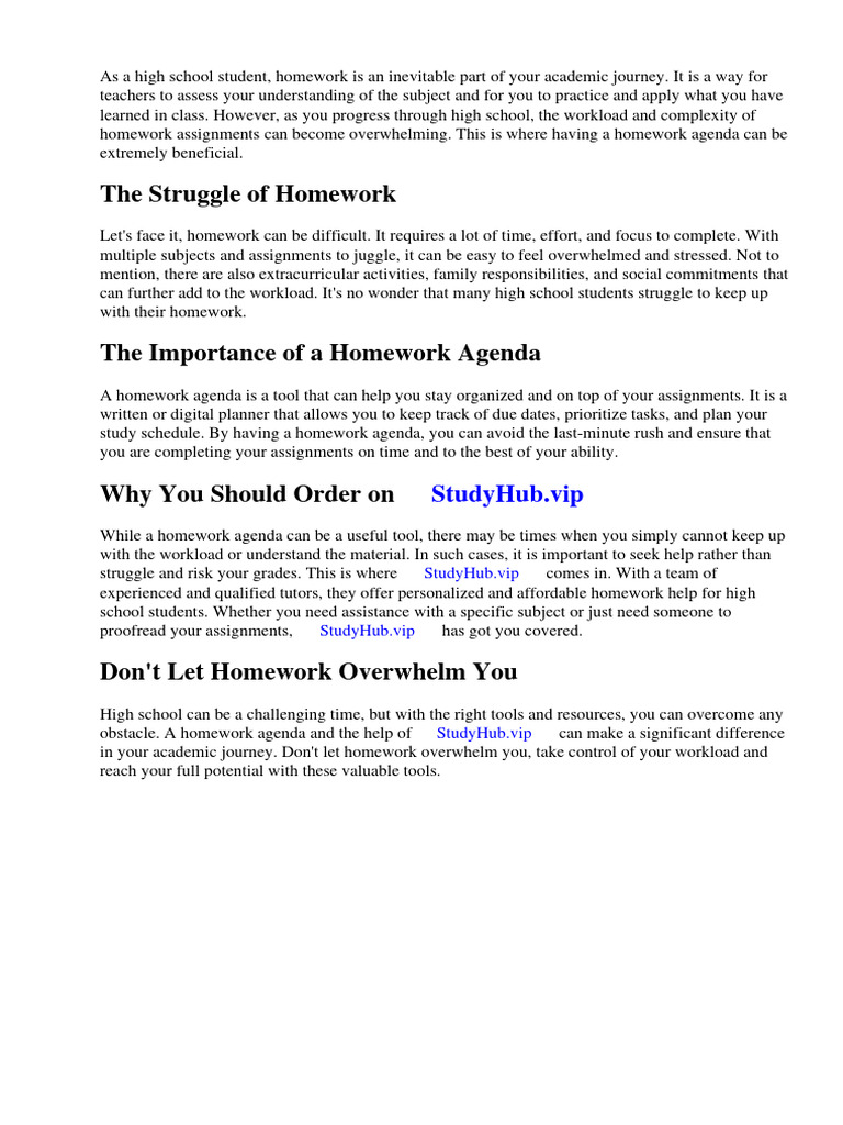 High School Homework Agenda | PDF | Homework