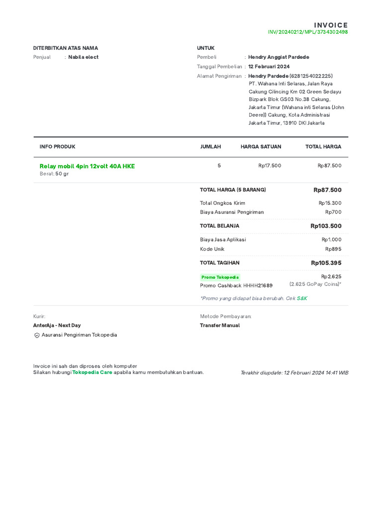 Invoice - Toped Relay SD11000 | PDF