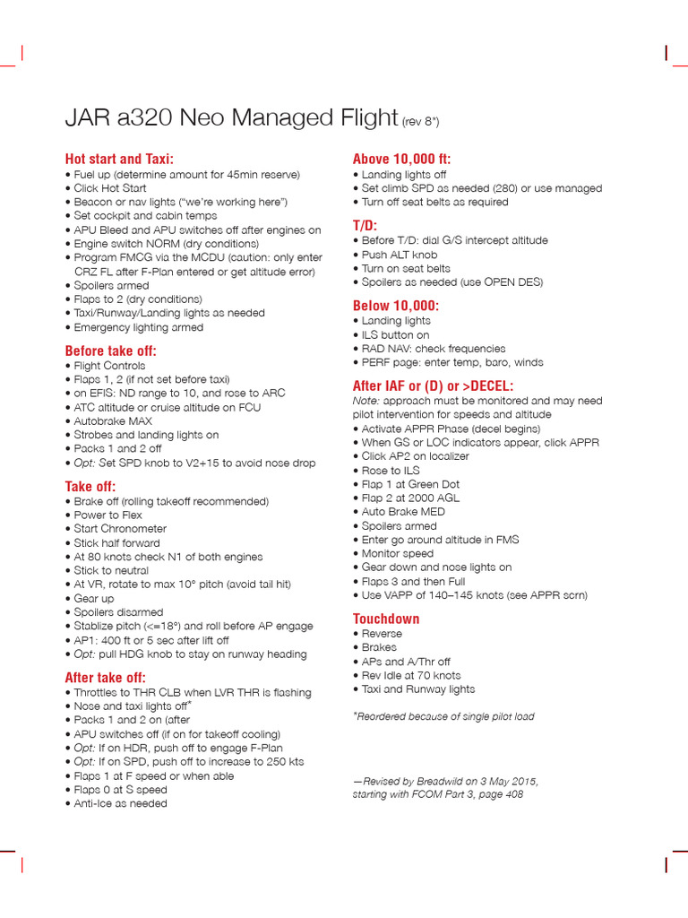 JAR A320 Neo Checklist-Rev8-1 | PDF | Aerospace | Aviation Safety