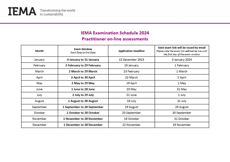 IEMA Examination Schedule 2024 Practitioner On-Line Assessments | PDF