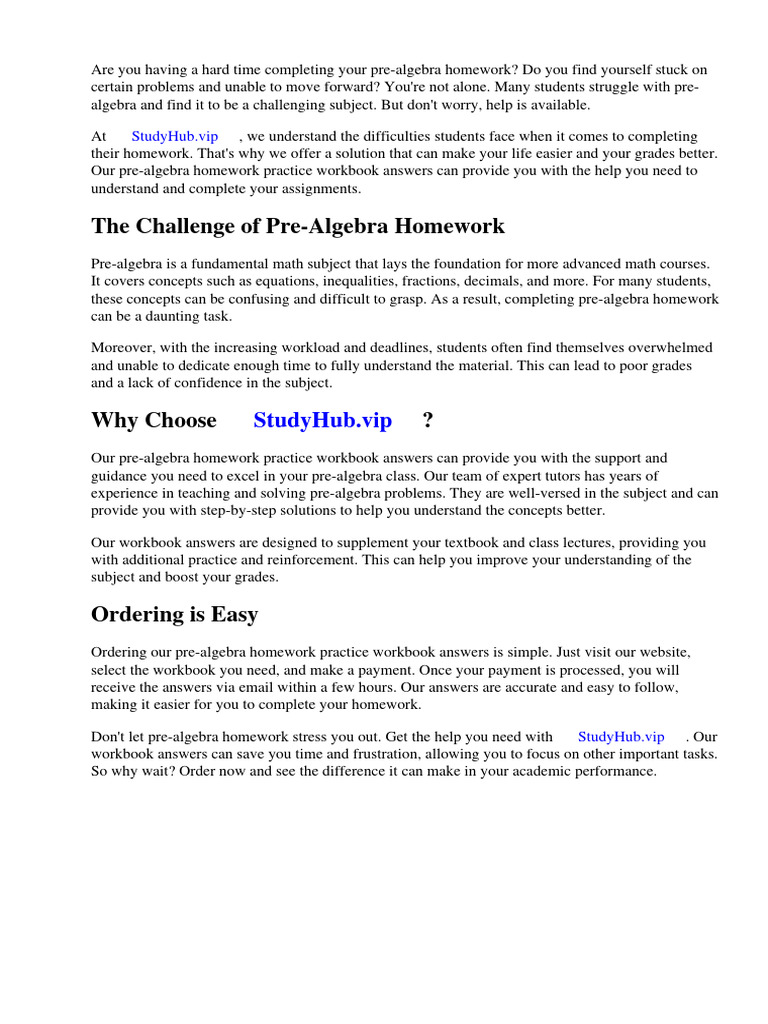 Pre Algebra Homework Practice Workbook Answers | PDF | Worksheet | Homework Pre Algebra Homework Practice Workbook Answers | PDF | Worksheet | Homework