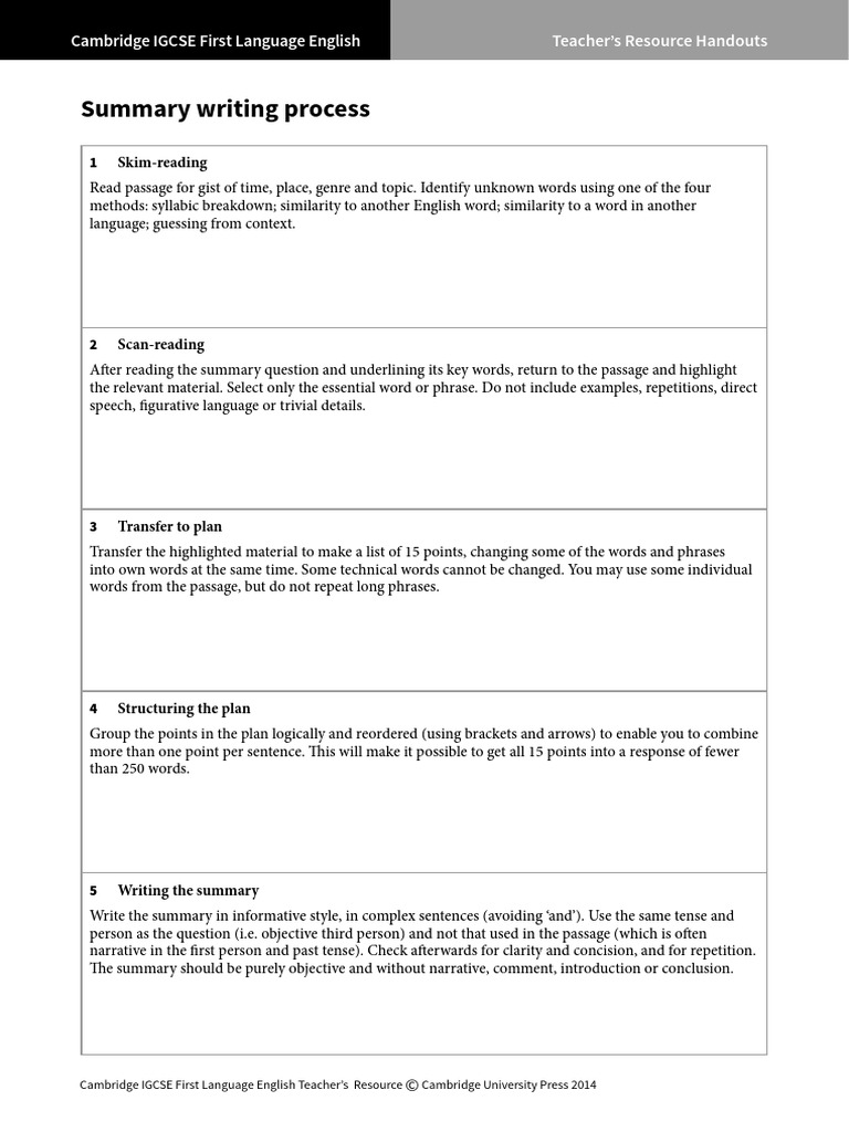 Cambridge IGCSE Summary Writing Guide | PDF | Career & Growth