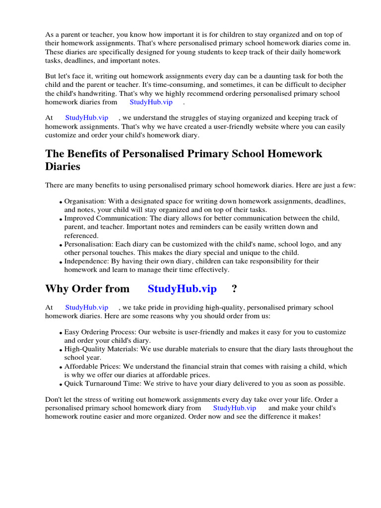 Personalised Primary School Homework Diaries | PDF | Homework