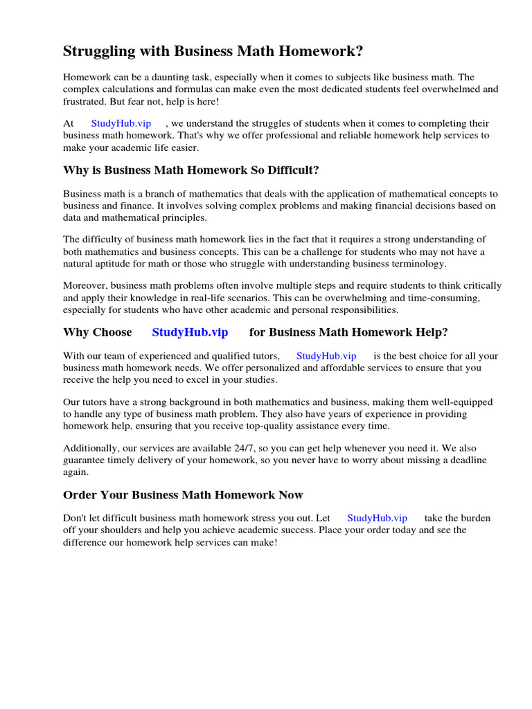 Homework Help Business Math | PDF | Mathematics | Homework