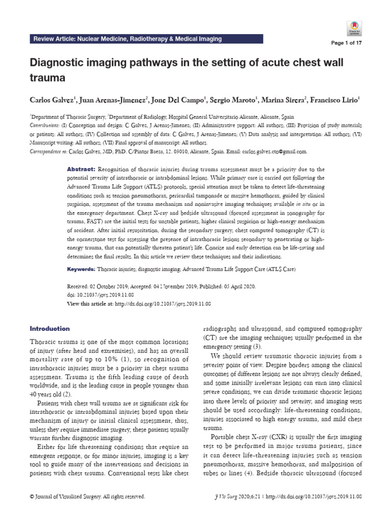 Diagnostic Imaging Pathways in The Setting of Acute Chest Wall Trauma ...
