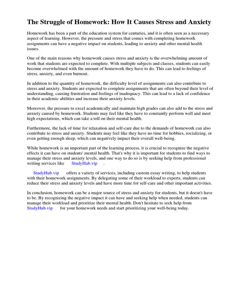Homework Causes Stress Anxiety | PDF | Stress (Biology) | Homework
