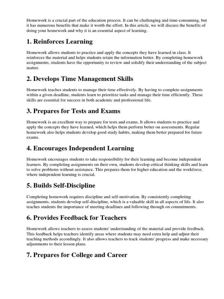 Benefits of Doing Homework Explained | PDF | Assignment (Law) | Disciplines