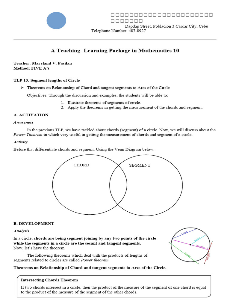TLP 13 Segment Lengths of Circle | PDF | Circle | Tangent