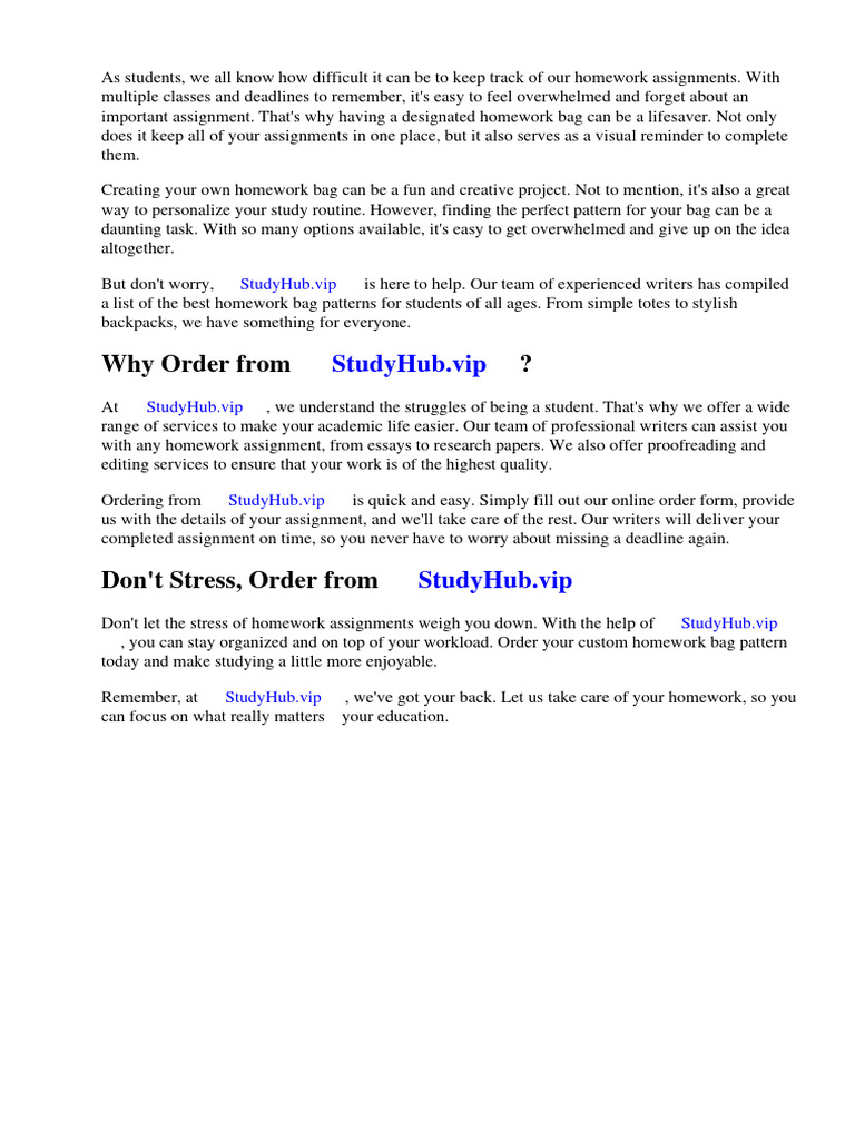 Homework Bag Pattern | Download Free PDF | Learning | Do It Yourself