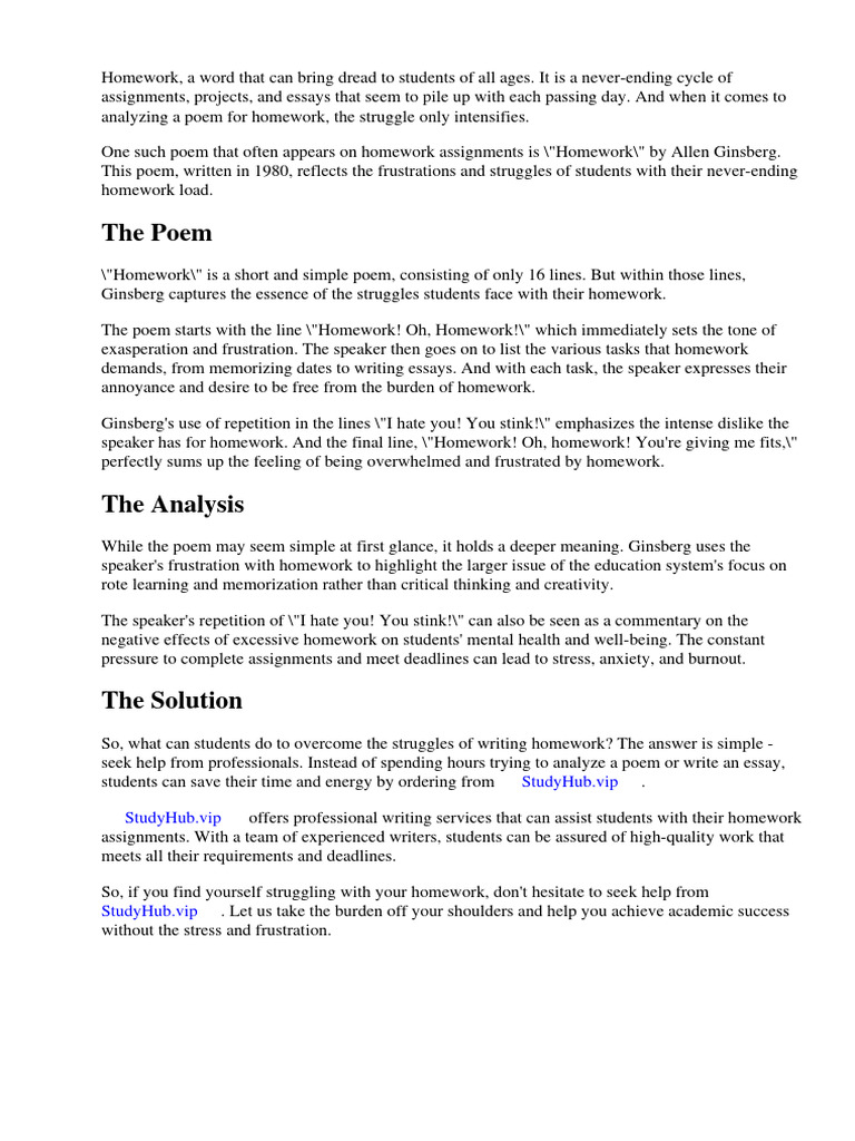 Homework Poem by Allen Ginsberg Analysis | PDF | Allen Ginsberg | Homework