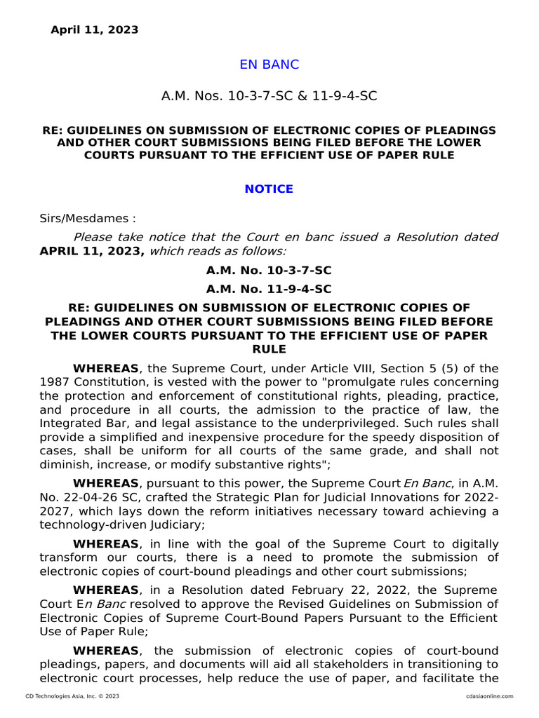 2023 Guidelines on Electronic Filing | PDF | Pleading | Justice
