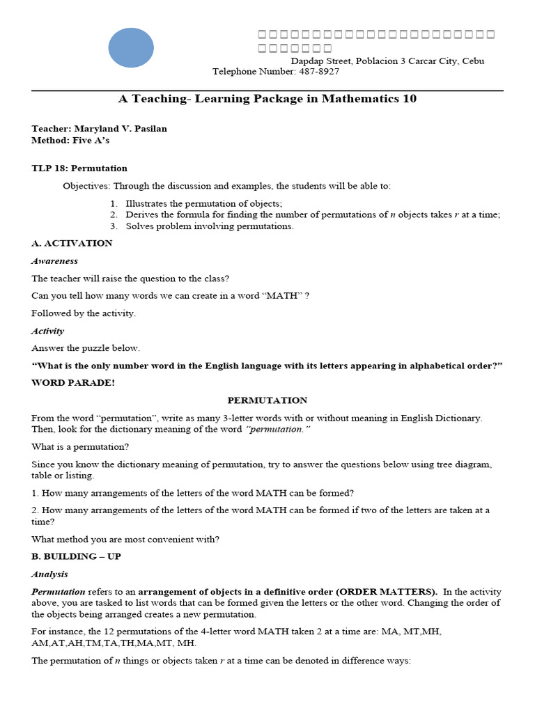 TLP 18 Permutation | Download Free PDF | Permutation | Mathematics