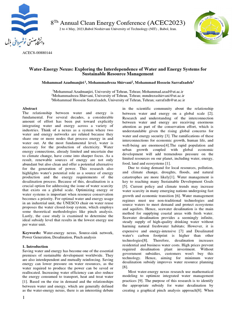 Water Energy Nexus Exploring The Interdependence of Water and Energy ...