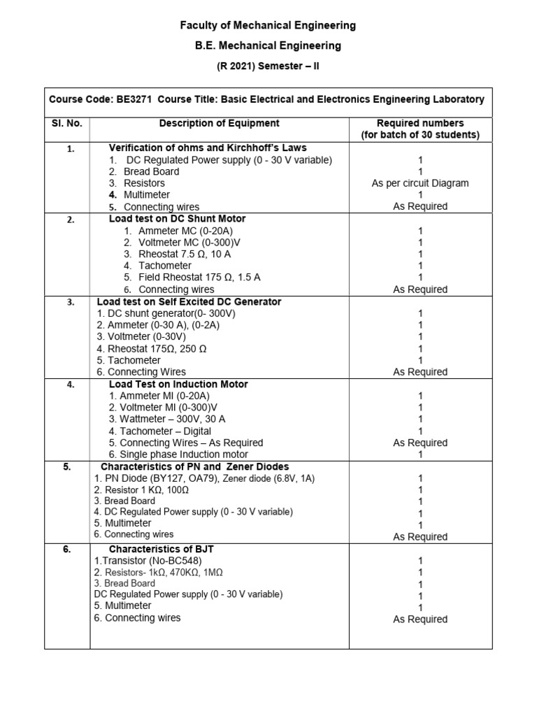 Mechanical Lab Requirement R21 | PDF | Machines | Mechanical Engineering