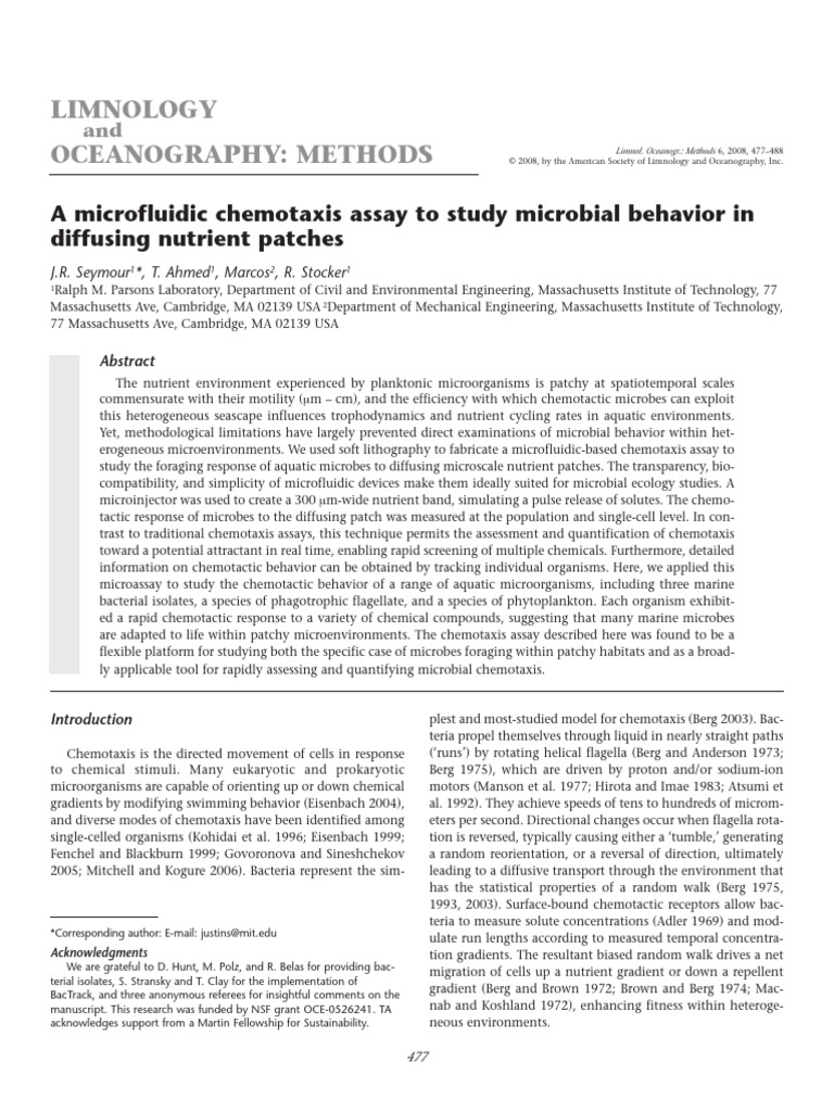 Limnology Ocean Methods - 2008 - Seymour - A Microfluidic Chemotaxis Assay To Study Microbial ...