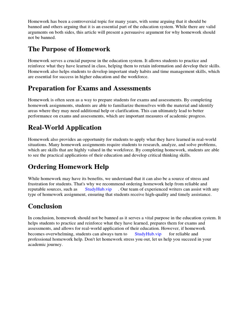 Homework Should Not Be Banned Persuasive Text | PDF | Homework | Learning