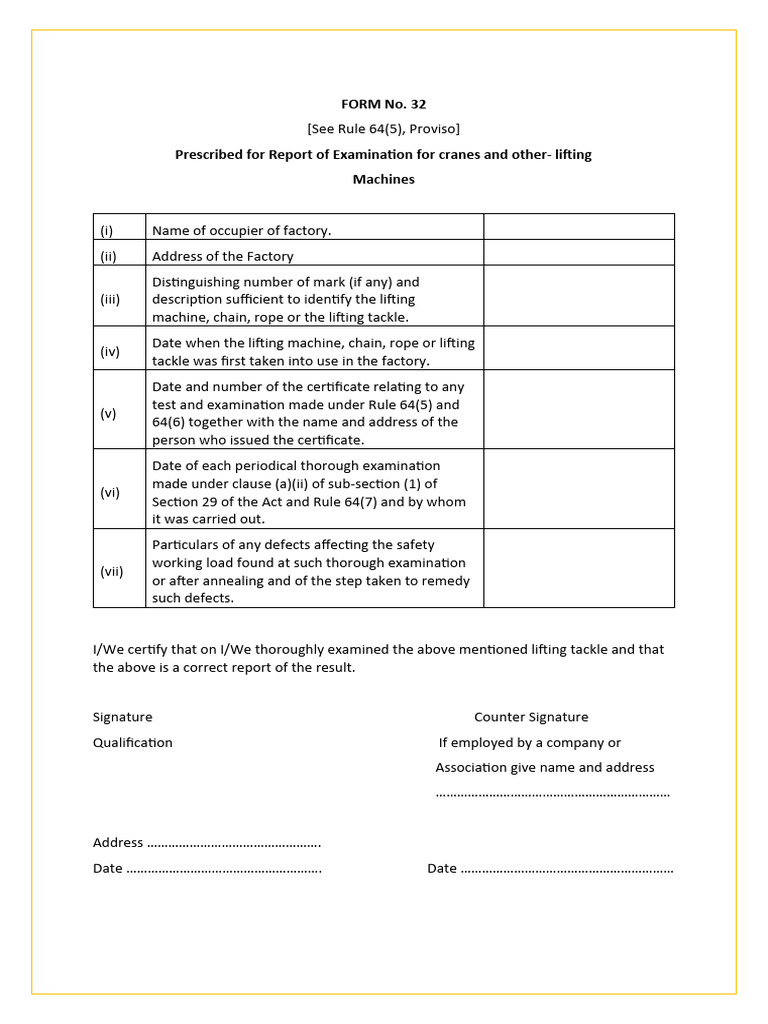 Crane Examination Report Form 32 | PDF | Law | Technology & Engineering