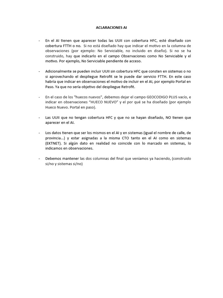Instrucciones para AI y UUII HFC/FTTH | PDF