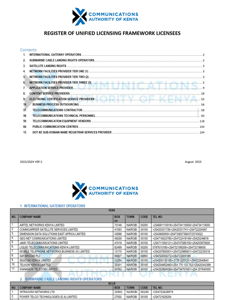 Unified Licensing Framework 2023/2024 | PDF | Nairobi | Telecommunications