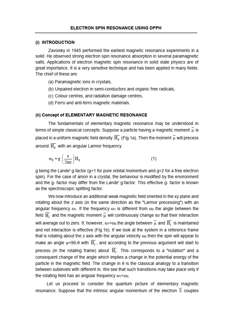 ESR_manual_revised | PDF | Relaxation (Nmr) | Electron Paramagnetic ...