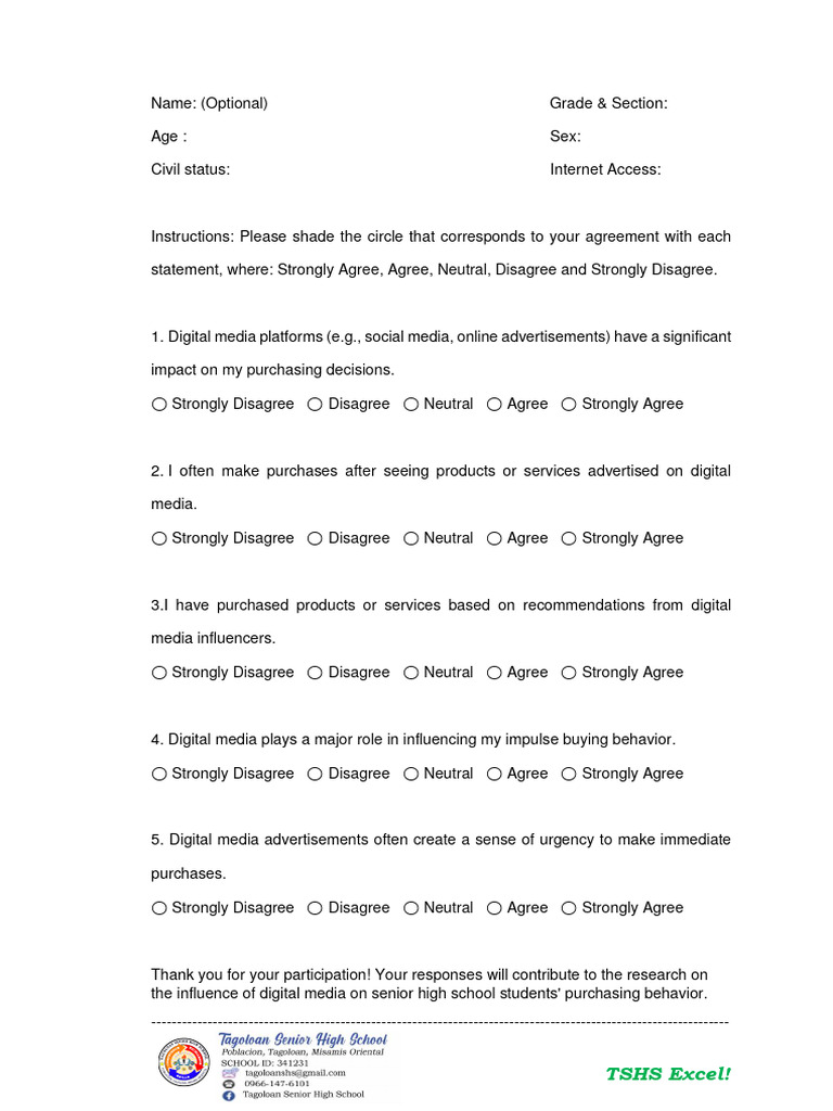 Survey Questionnaire Pr2 | PDF