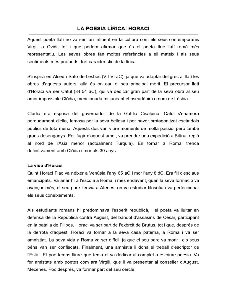 Horaci - Treball Cultura | PDF