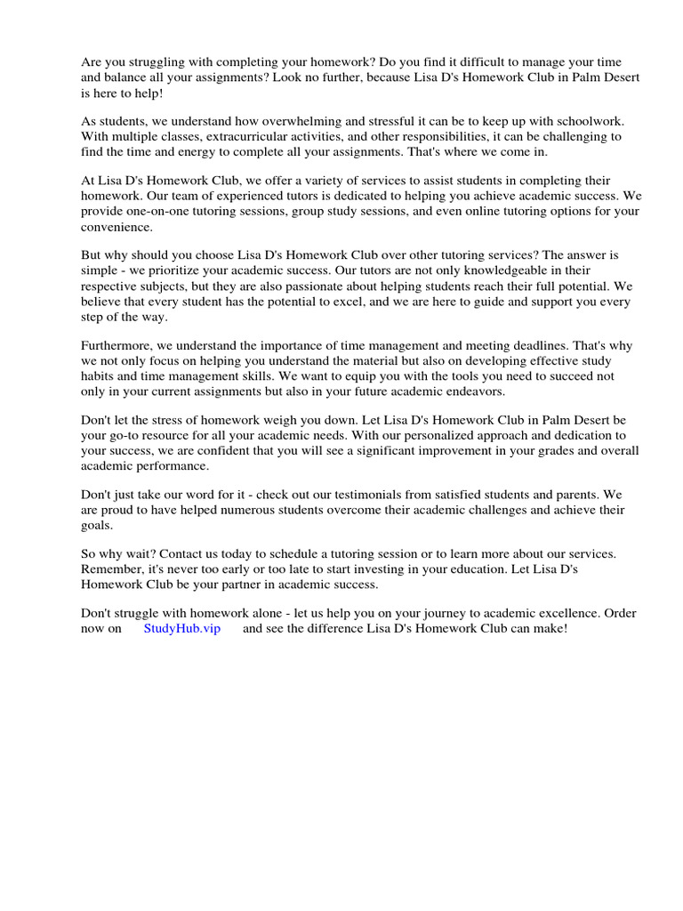 Lisa Ds Homework Club Palm Desert | PDF | Homework | Educational ...