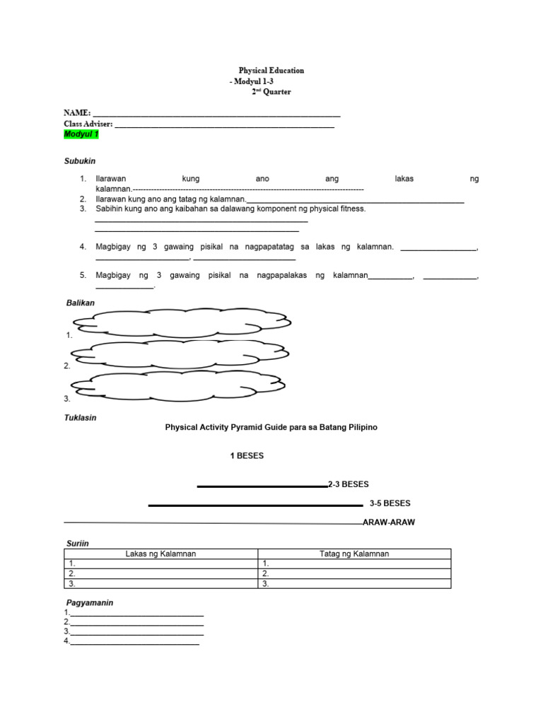 PE Answer Sheet | PDF