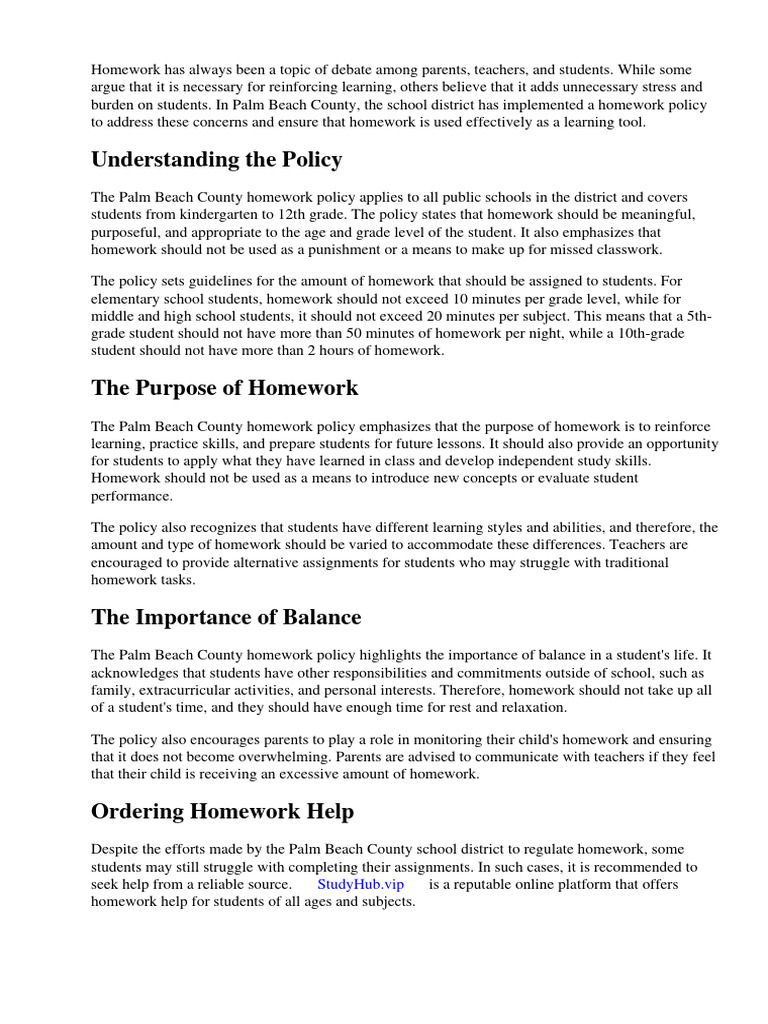 Palm Beach County Homework Policy | Download Free PDF | Homework | Schools