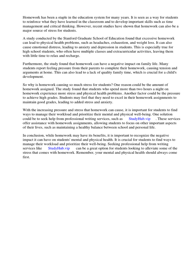Homework Stress Study | PDF | Homework | Stress (Biology)