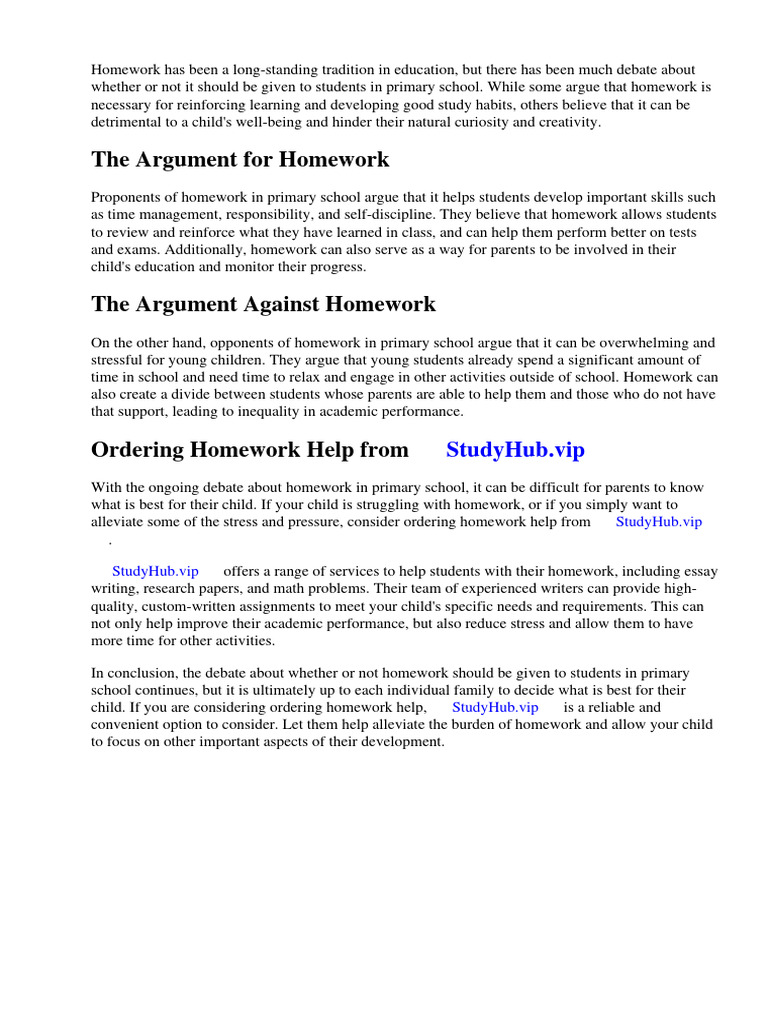 Should Homework Be Given to Students in Primary School | PDF | Homework ...