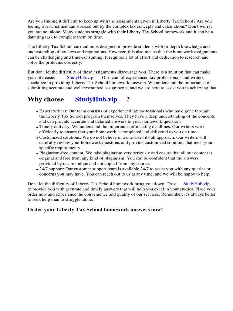 Liberty Tax School Homework Answers | PDF | Tax Deduction | Irs Tax Forms