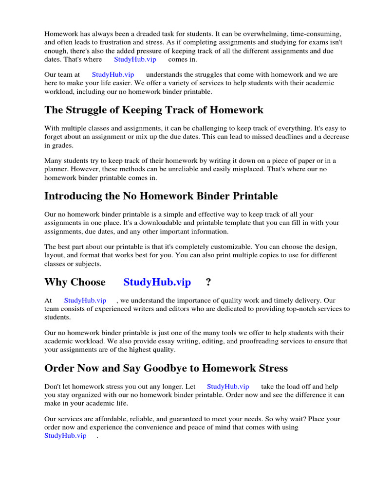 No Homework Binder Printable | Download Free PDF | Bookbinding | Homework