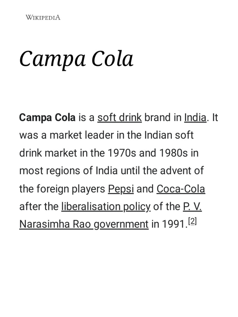 Campa Cola - Wikipedia | Download Free PDF | Soft Drink | Drink