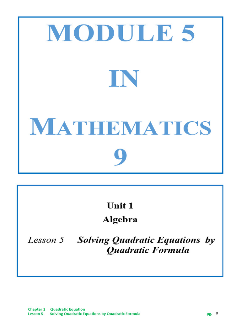 Math 9 Unit 1 Lesson 5 Module | PDF | Quadratic Equation | Equations