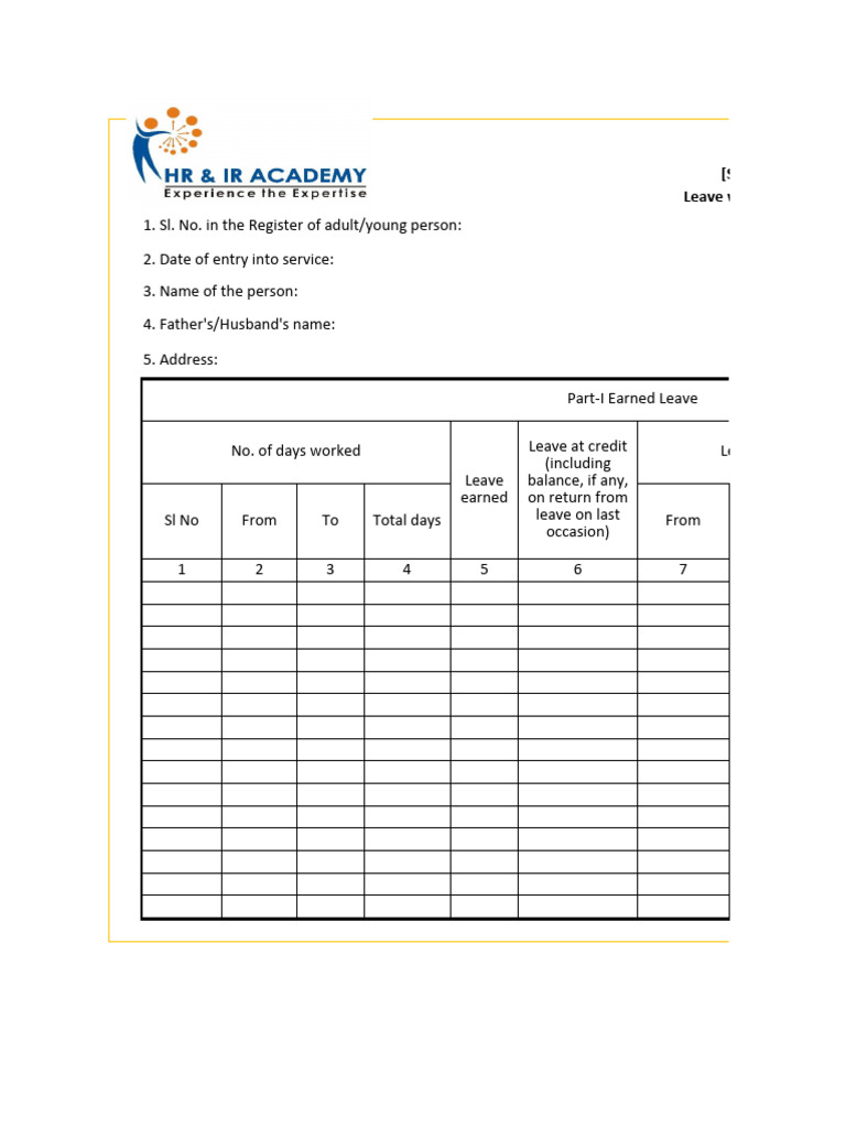 Form H Leave Card For Employees | PDF